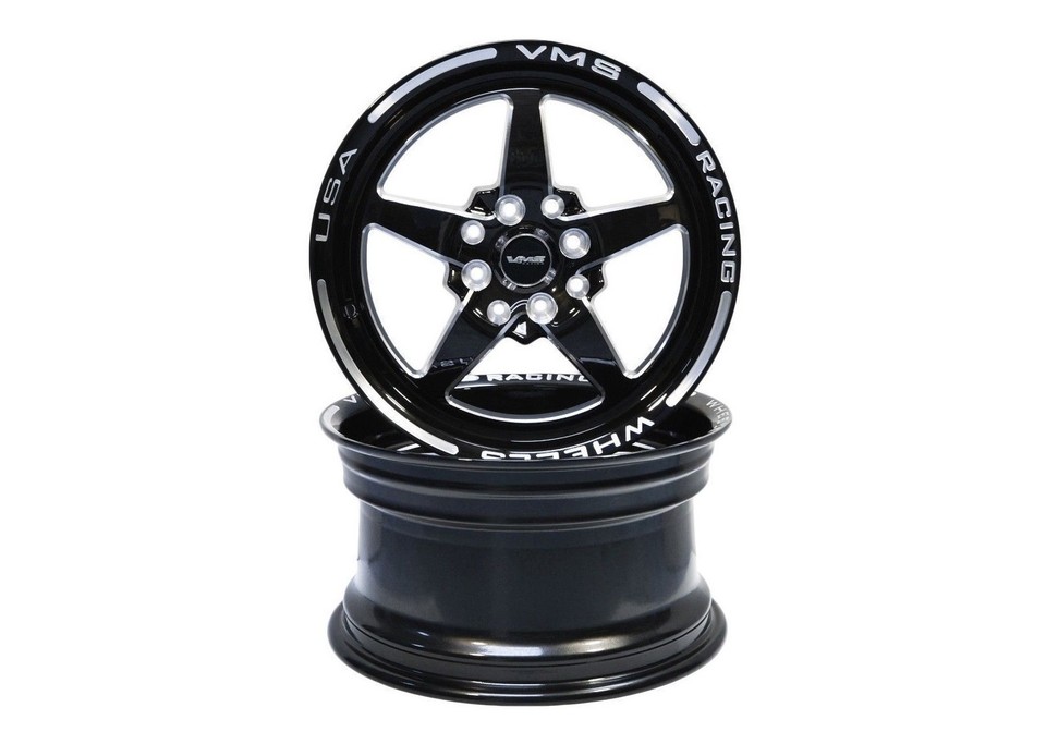 2 15X3.5 Skinnies & 2 15x8 Drag Racing Star Black Silver Wheels 4X100 ...