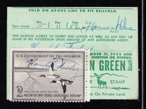 U S RW23 1956-57 $2 Duck Hunting Stamp on Washington Hunting License | eBay