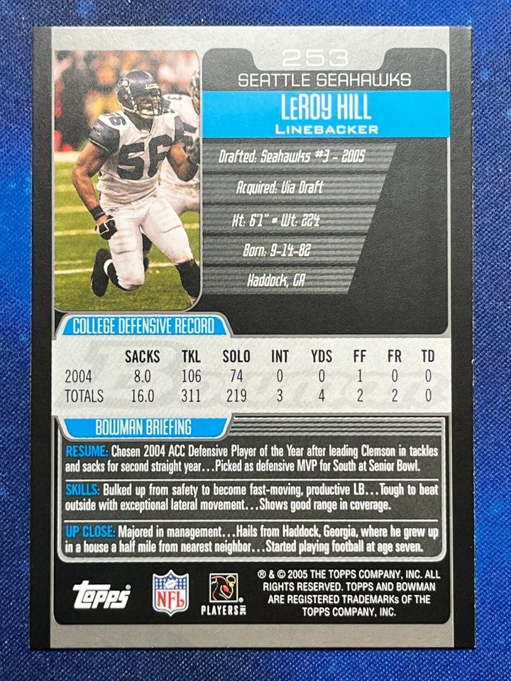 2005 Bowman Football Rookie (RC) #253 LeRoy Hill Seattle Seahawks | eBay