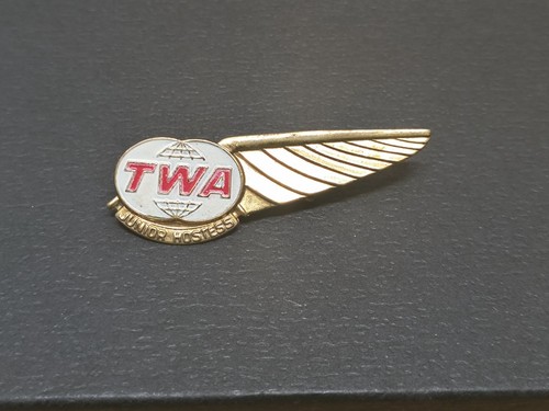 Vintage TWA Junior Hostess Wings Pin Trans World Airlines Red Logo Gold ...
