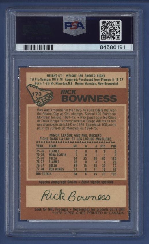 1978-79 O-PEE-CHEE #173 RICK BOWNESS PSA 8 NM-MT St. Louis Blues VERY ...