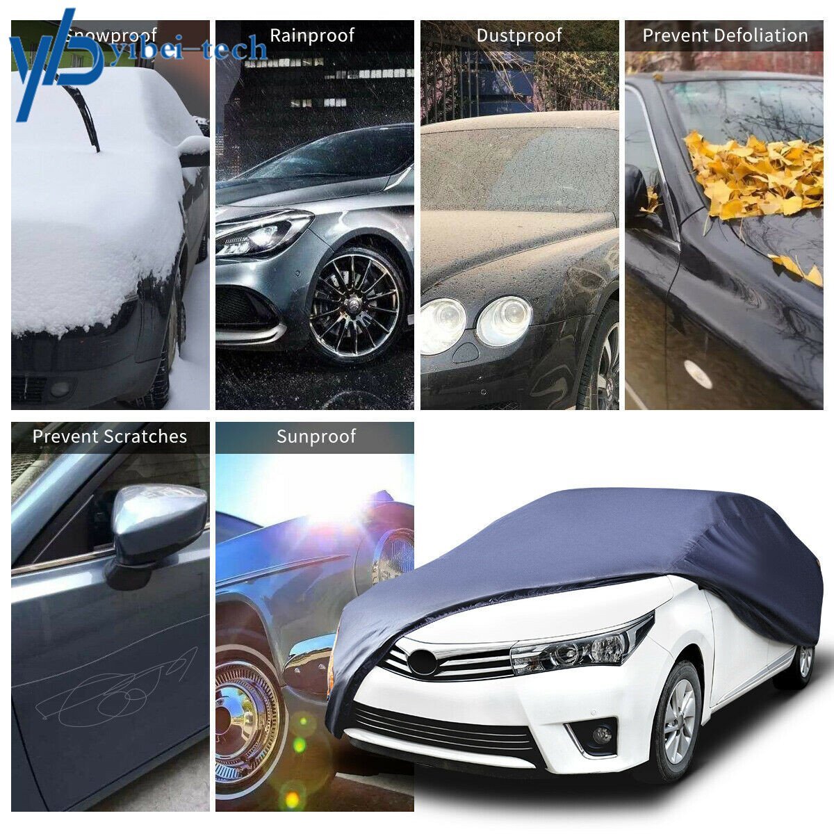 Full Car Cover PEVA Waterproof All Weather Protection Rain Snow Sun UV ...