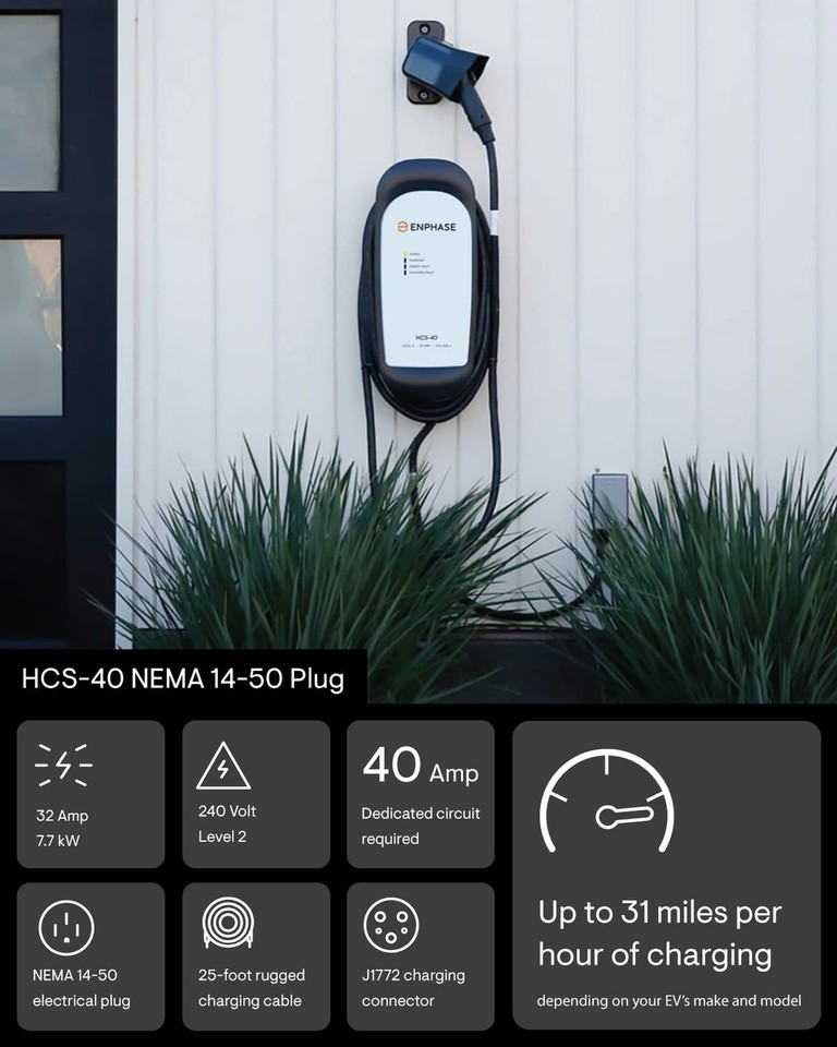 Enphase 32 Amp Plug-in EV Charger, HCS-40 with NEMA 14-50 Plug ...