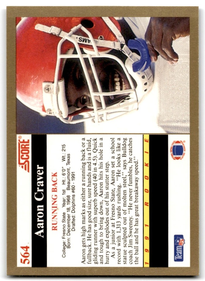 1991 Score Aaron Craver Rookie Miami Dolphins #564 | eBay