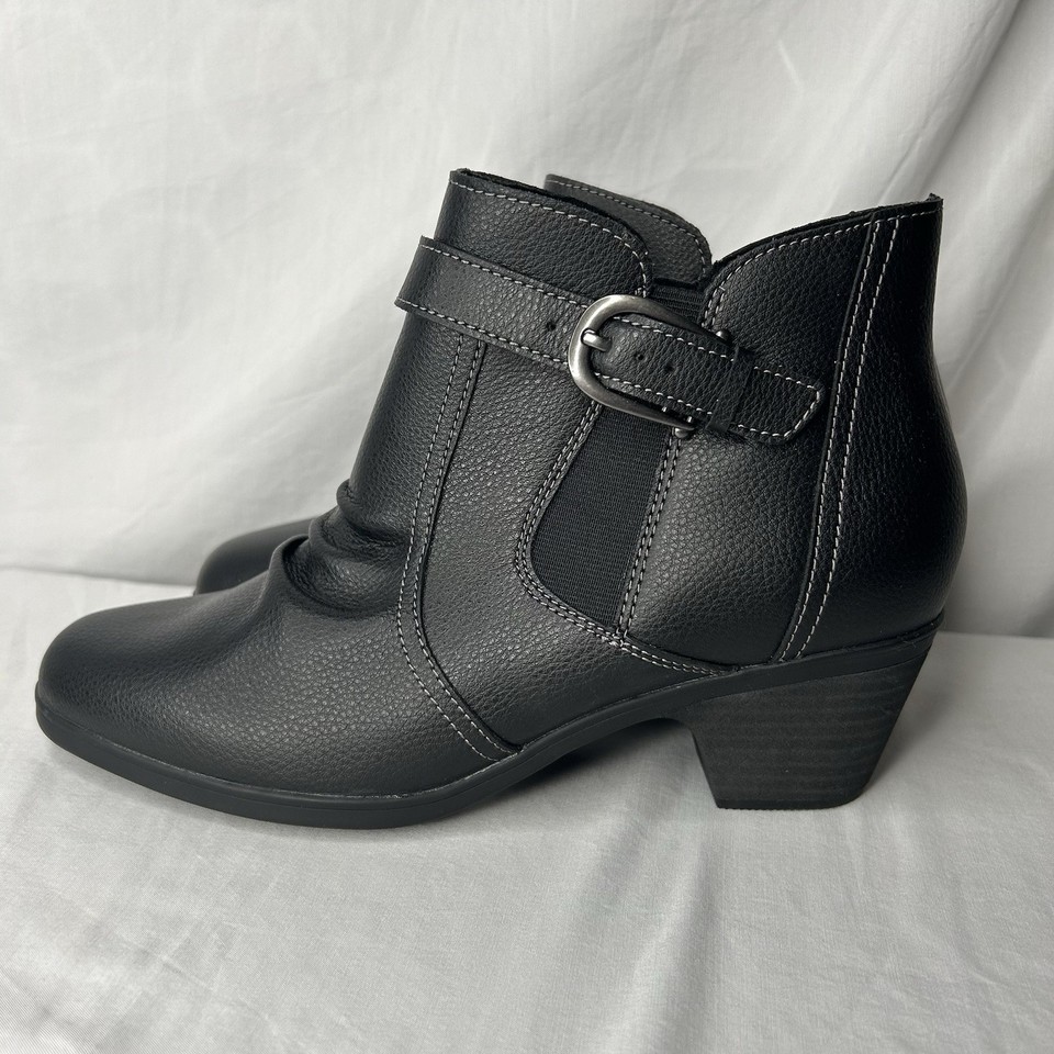 Clarks Emily 2 Opal Ankle Boots Women's Black Leather Booties Stack ...