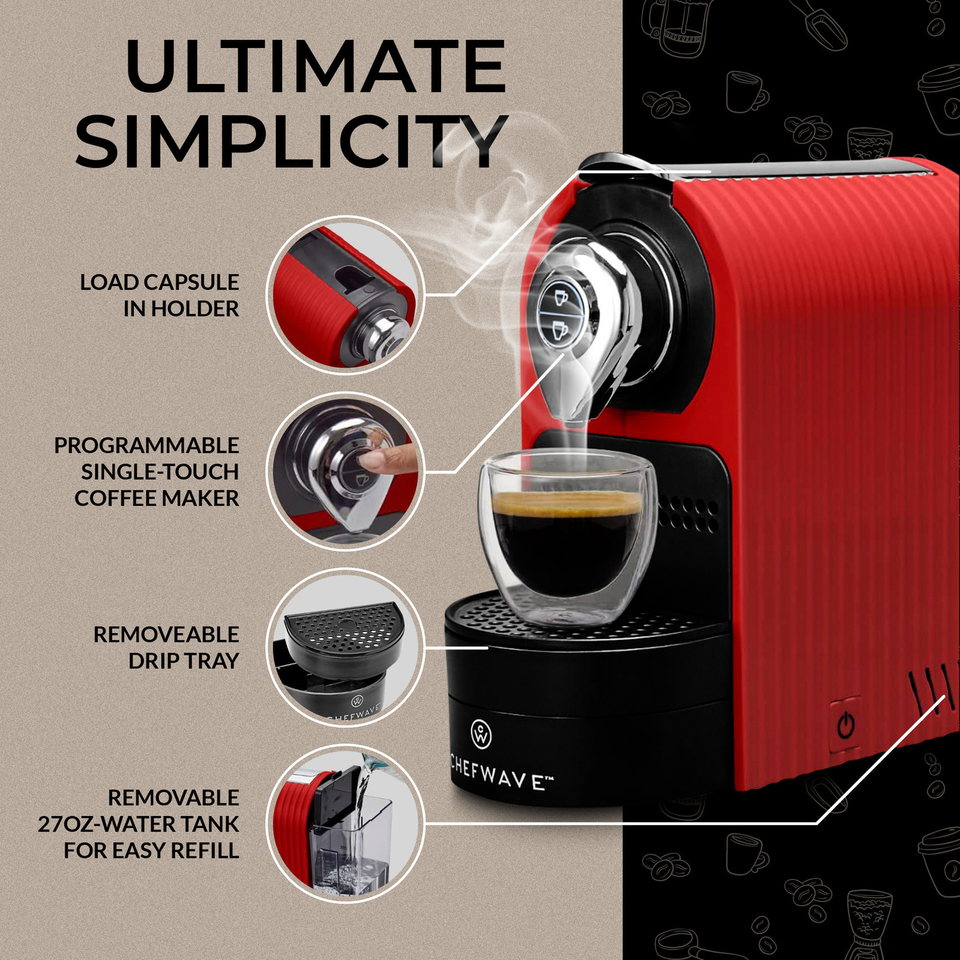 Chefwave Espresso Machine for Nespresso Red Capsule Holder and Cups ...