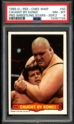1985 Topps O-Pee-Chee OPC WWF #50 KING KONG BUNDY Caught By Kong PSA 8 ...