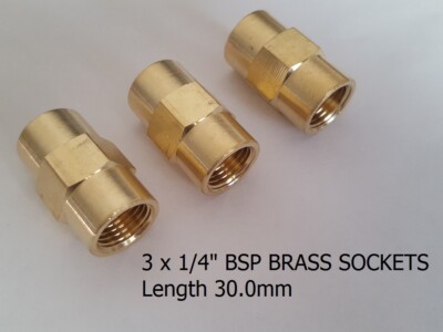 3 X 1/4" BSP BRASS SOCKETS FEMALE TO FEMALE ADAPTOR CONNECTOR / BRASS ...