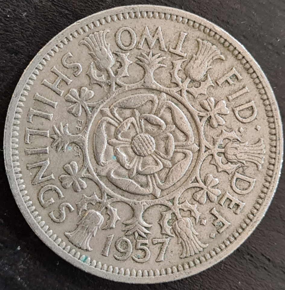 1957 UK - QUEEN ELIZABETH II - -FLORIN - TWO SHILLINGS - FREE US ...