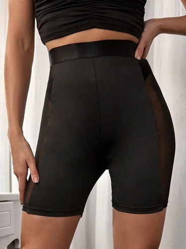 Women Compression Shorts Mesh Splice Hot Pants See Through Booty Shorts ...