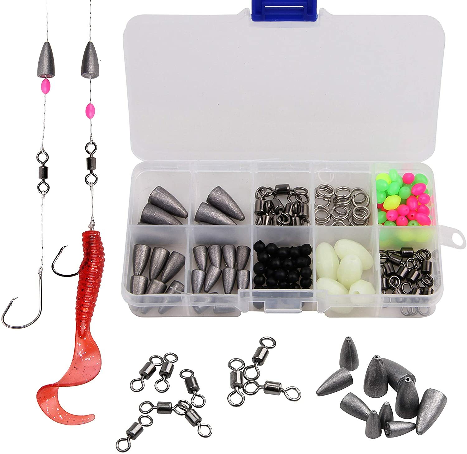 175pcs Carolina Rig Texas Rig Bass Fishing Tackle Kit Worm Weight ...