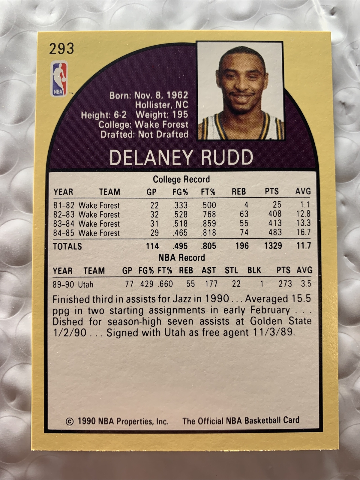 1990-91 NBA Hoops Delaney Rudd #293 Utah Jazz rookie card RC | eBay