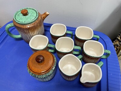 9 Piece Vintage Eduardo Vega Pottery Tea Set Cups, Creamer, Pitcher ...