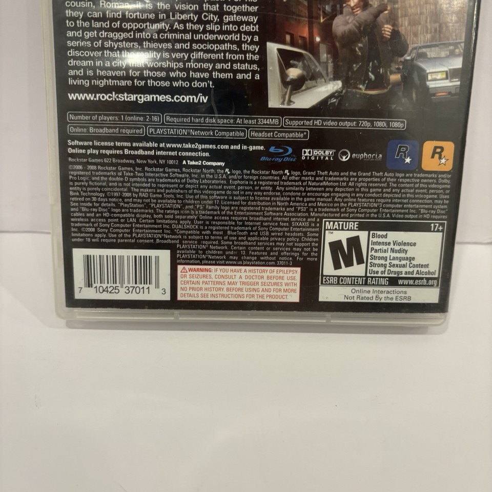 Grand Theft Auto IV (PlayStation 3, 2008) 710425370113| eBay