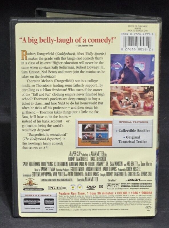 ORION PICTURES - BACK TO SCHOOL - DVD - RODNEY DANGERFIELD | eBay