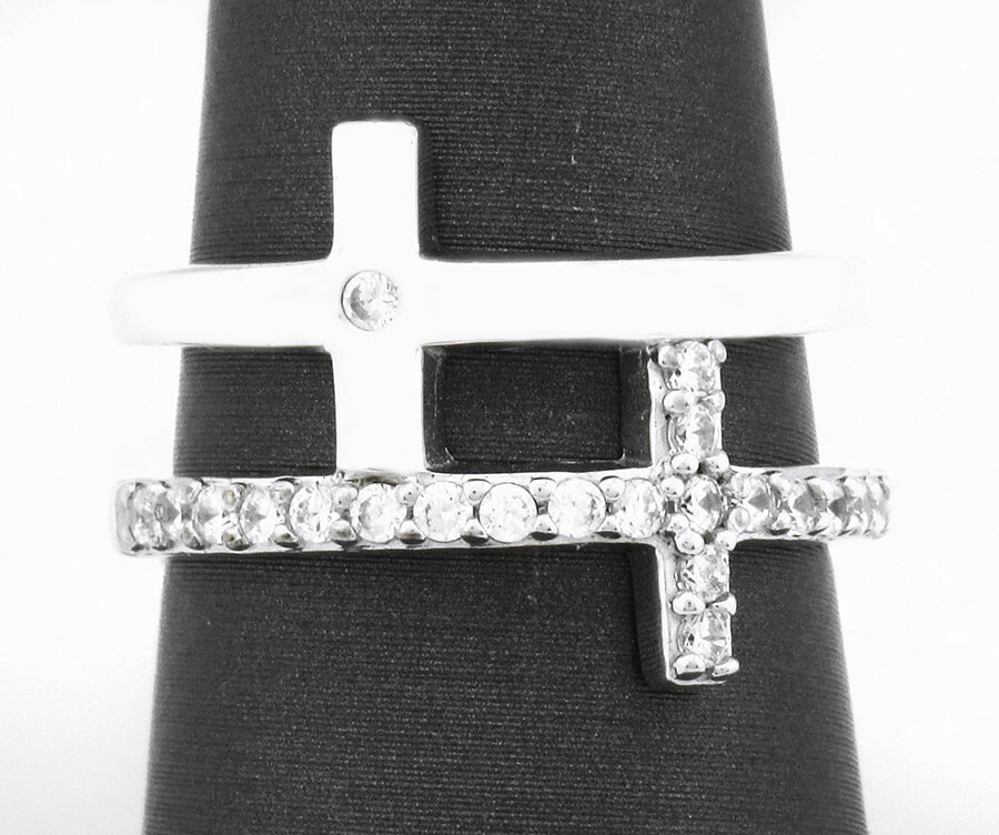 LAB WHITE SAPPHIRE CZ 0.68 Cts DOUBLE CROSS HALLMARK RING .925 Silver ...