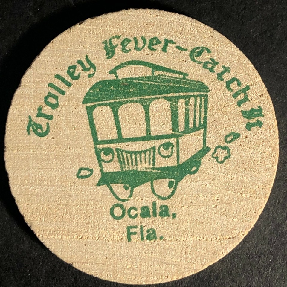 c1980's-90's Ocala (Florida) Trolley Wooden Nickel / Token "Sound House ...