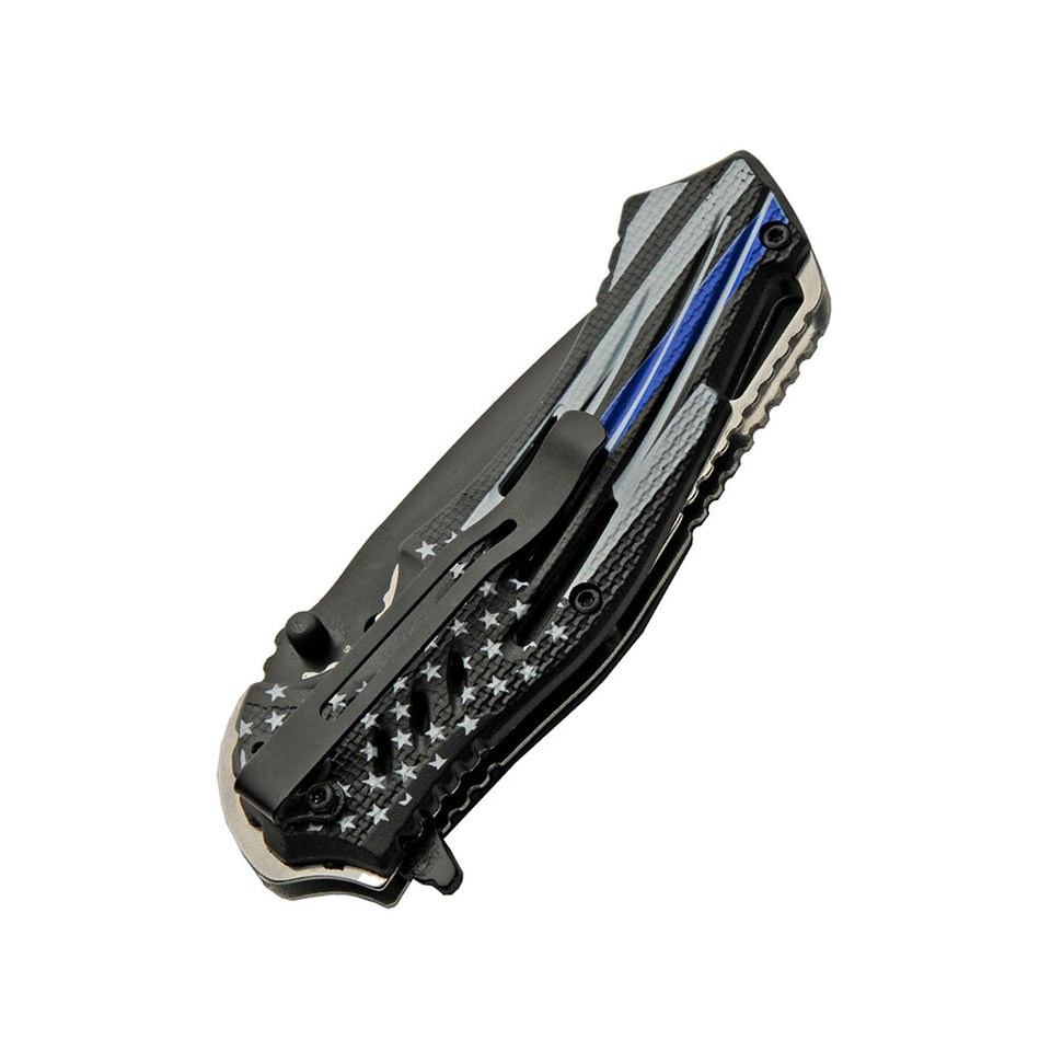 Police BLUE LINE Spring Assisted KNIFE - Folding Pocket Folder Flag ...