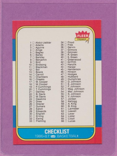 1986 Fleer Checklist #132 Michael Jordan 57 Rookie Year Card NM-MT Pack ...
