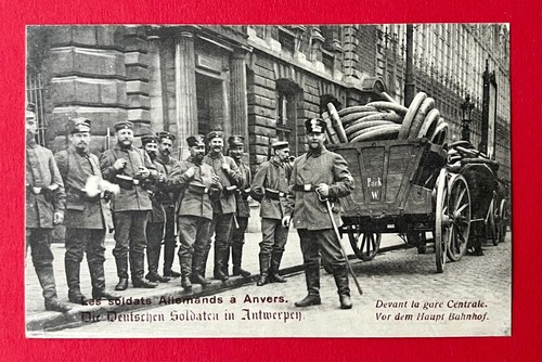 Postcard Antwerp in Belgium 1915 German Landsturm soldiers in front of ...