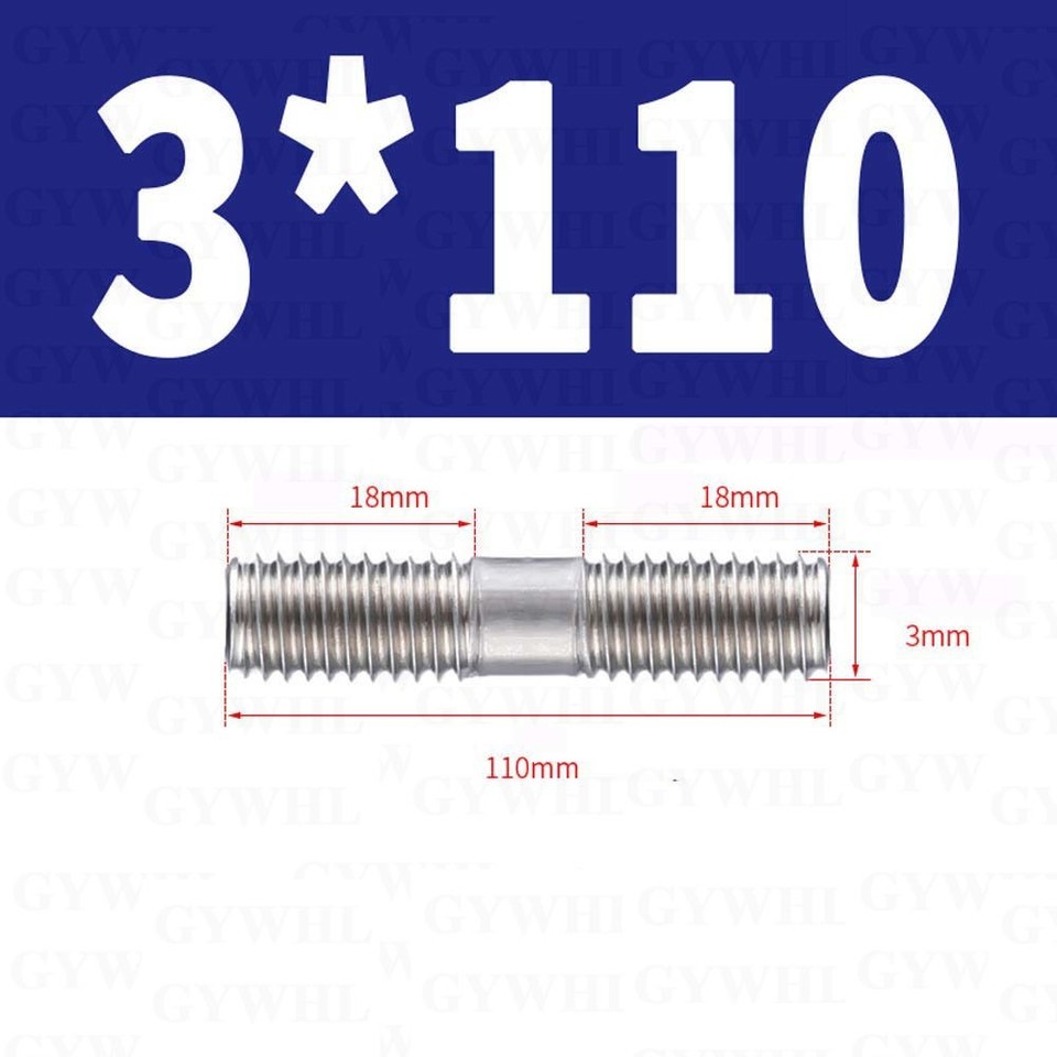 A2 Stainless Steel Double End Threaded Stud Bar Rod Bolts Screws M3 M4 ...