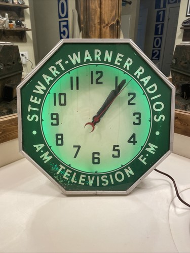 Stewart Warner Radios Neon Products Advertising Clock AM FM Television ...