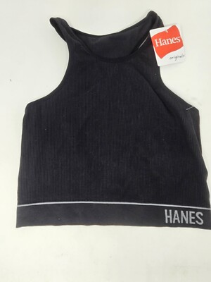 Hanes Originals Bralette Black Women's Large Rib Crop Pullover ...