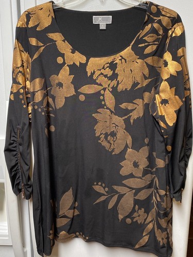 JM COLLECTION WOMENS TUNIC SCOOP NECK W BRONZE FLOWERS Size L | eBay