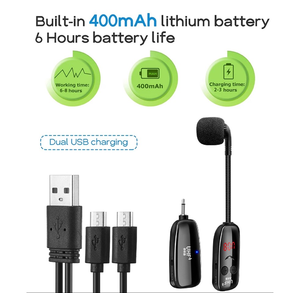 UHF Wireless Microphone For Trumpet Saxophone Instrument 50M Range ...