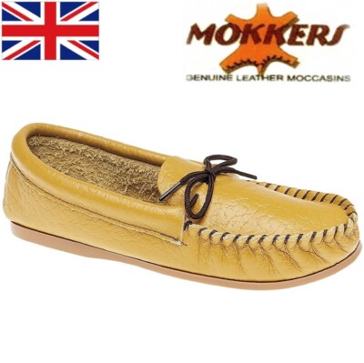 Mens Mokkers Soft Leather Slipper Moccasin PVC Sole Tan Comfort Slip On ...