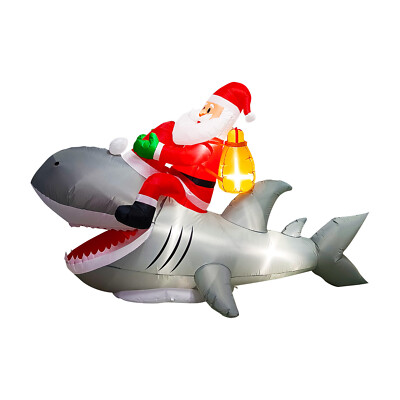 New Inflatable Christmas Santa Giant Riding Shark Xmas LED Outdoor ...