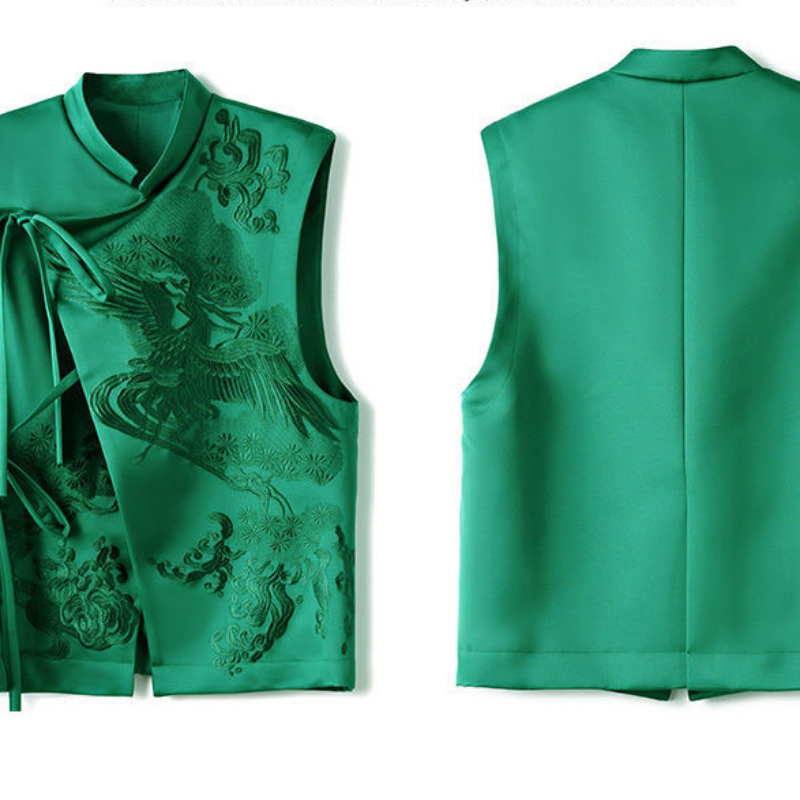 Chinese Women Embroidered Satin Waistcoat Cheongsam Vest Lace Up Tang ...