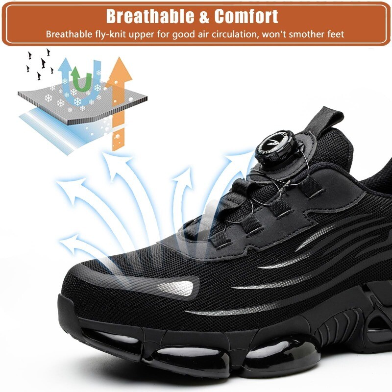 Mens Work Safety Shoes Womens Steel Toe Cap Rotating Button Work Boots ...