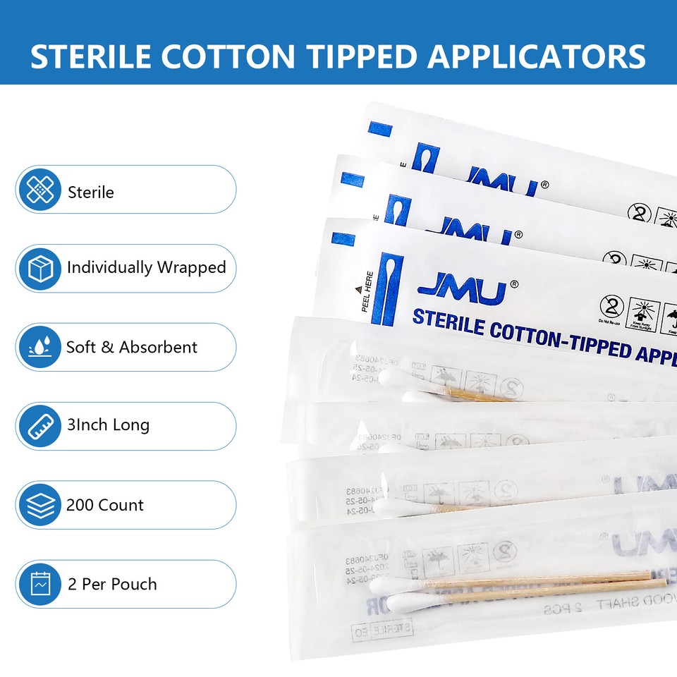 JMU Sterile Cotton Swabs Q-tips 3" Sterile Wood Shaft Medical Swabs ...