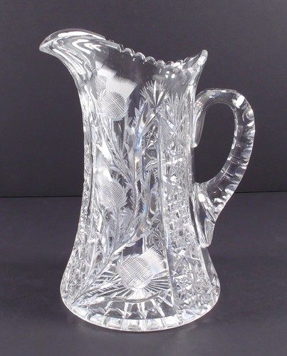 SIGNED EGGINTON American Brilliant ABP Cut Glass Water Pitcher THISTLE ...