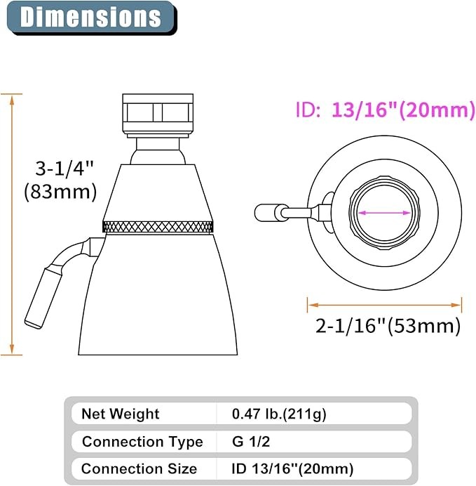 Cabezal de Ducha Alto Flujo Angle Simple, Articulación Giratoria de ...