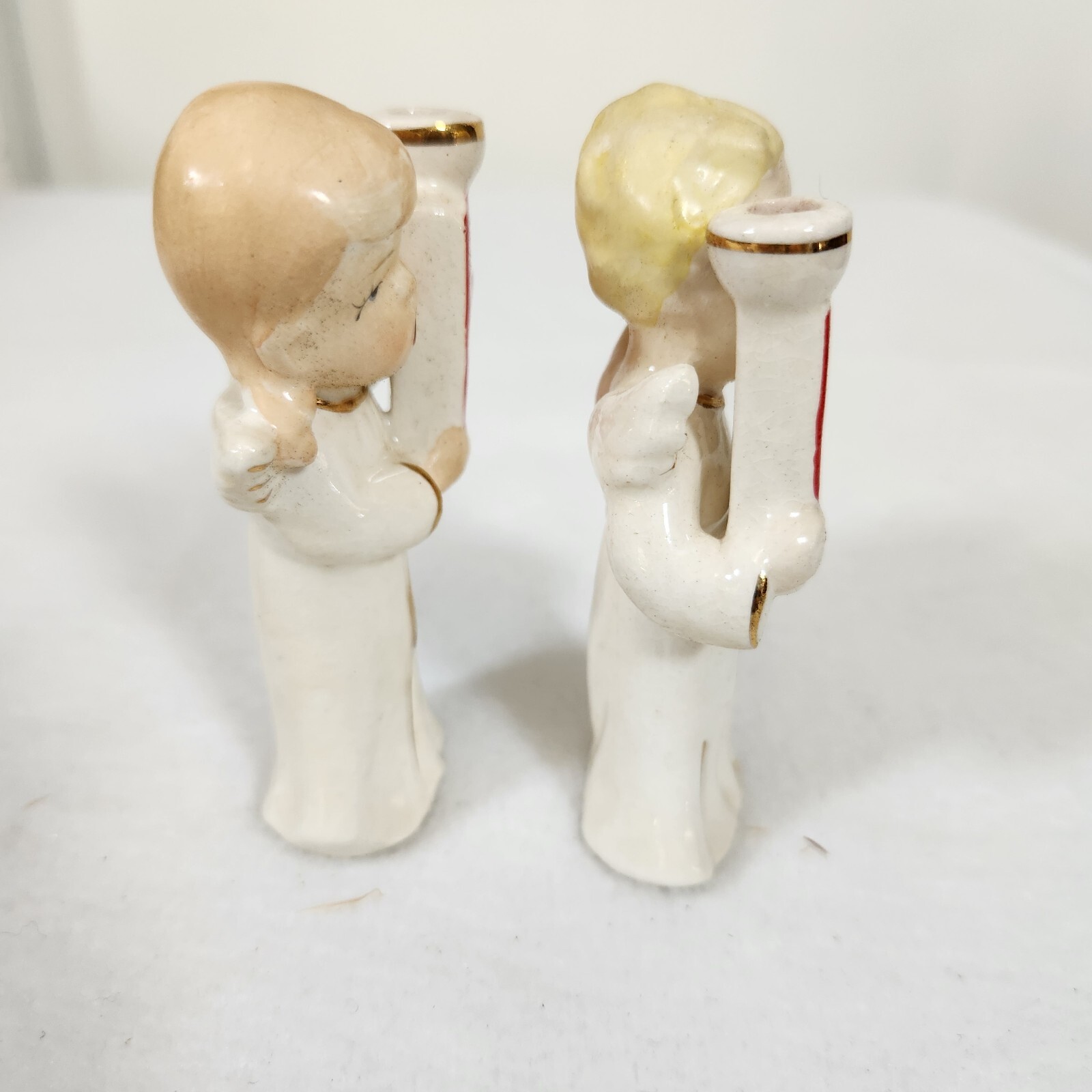 Lefton 1950s Singing Porcelain NOEL Angel Candle Holder Figurines Red ...