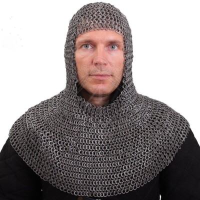 Medieval Knights Chainmail Coif Flat Riveted Oil Finished Armor Chain ...