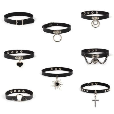 New Leather Choker Charm Necklace Vintage Chocker Leather Goth Necklace ...