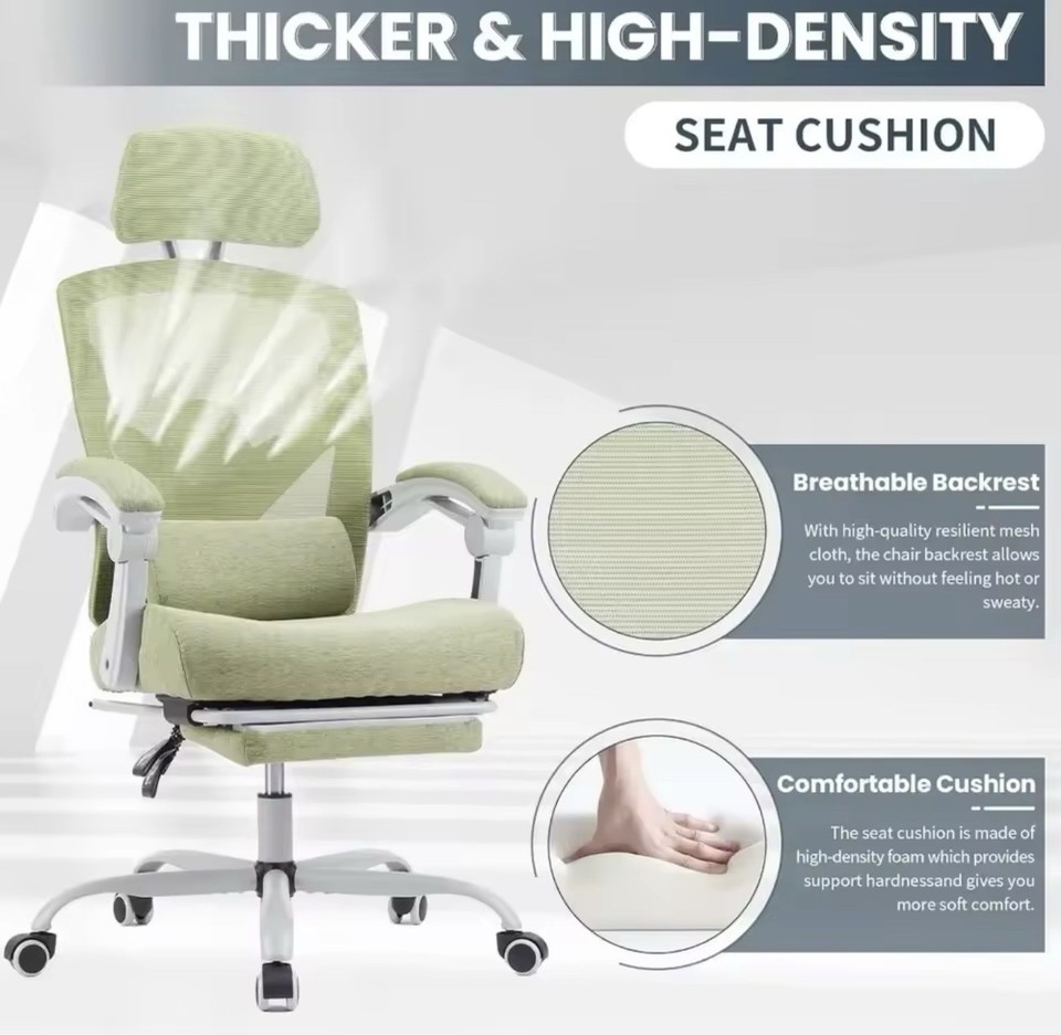 Ergonomic Earth Green Mesh Office Chair with Lumbar Support Pillow and ...