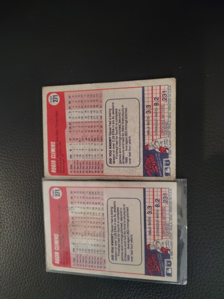 1990 Topps Roger Clemens Error Card Wrong Spelling of Hometown Red Sox ...