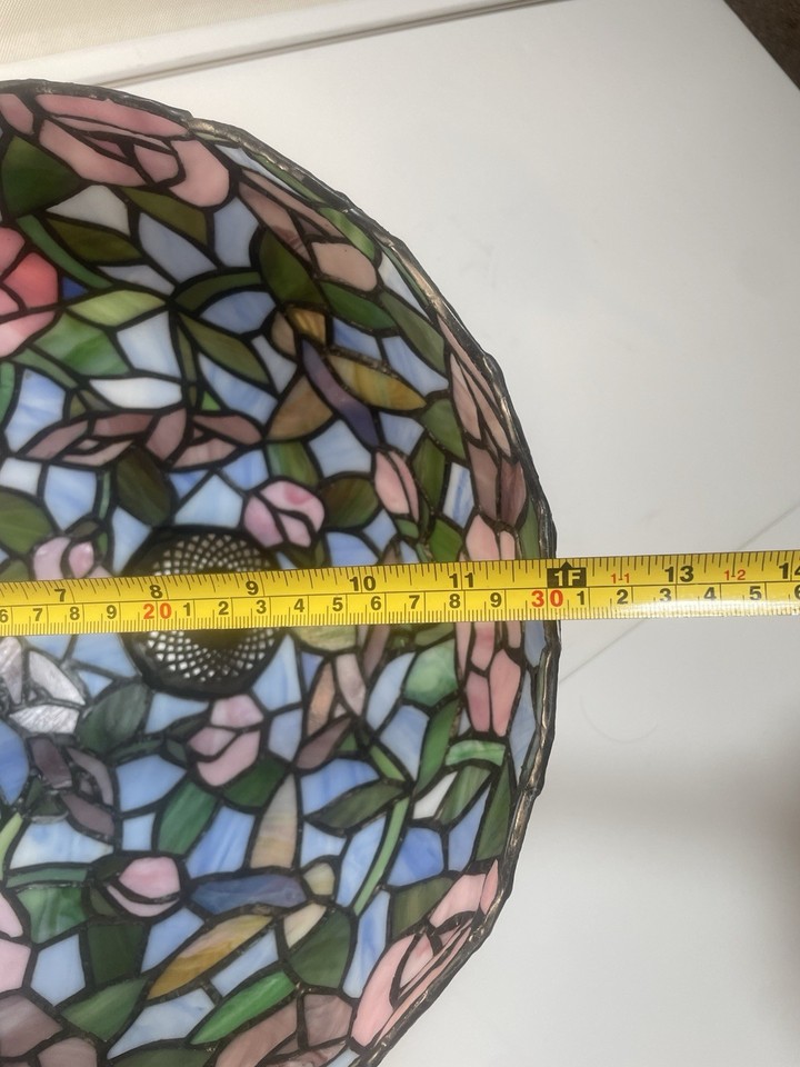 Tiffany Style-Stained Glass Table Lamp Hummingbirds Metal Flower Base ...
