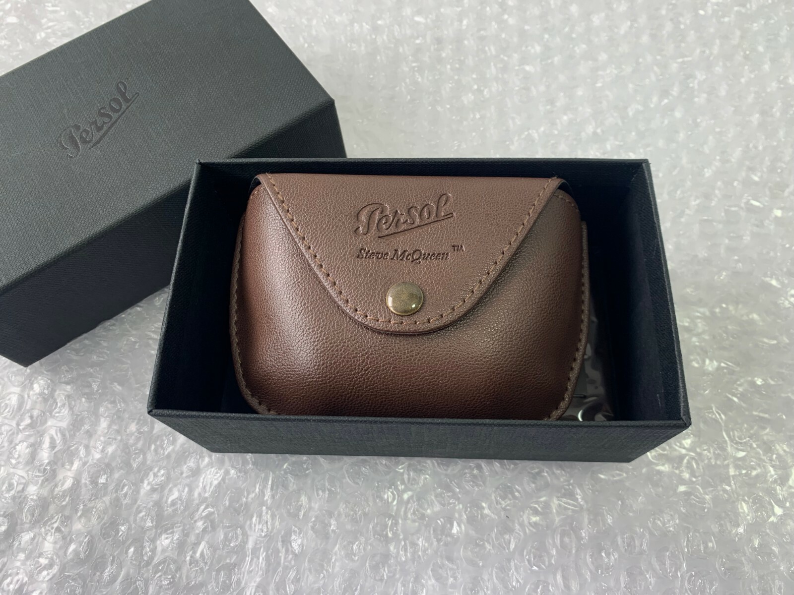 Authentic PERSOL STEVE MCQUEEN LOVELY BROWN LEATHER CASE Folding + Box ...