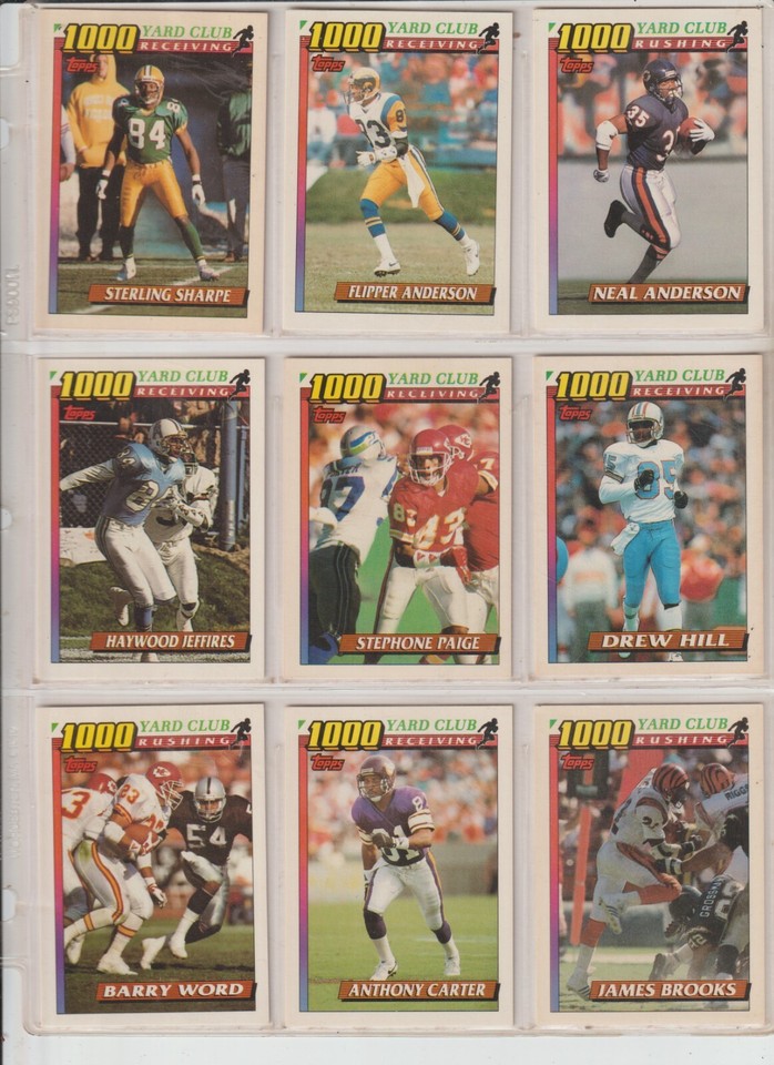 1991 TOPPS FOOTBALL 1990 1000 YARD CLUB COMPLETE 18-CARD INSERT SET W/J ...
