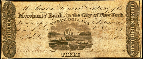 NY $3 NEW YORK CITY Merchants' Bank Oct 1830 NY7890-15 Haxby NY-1745 ...