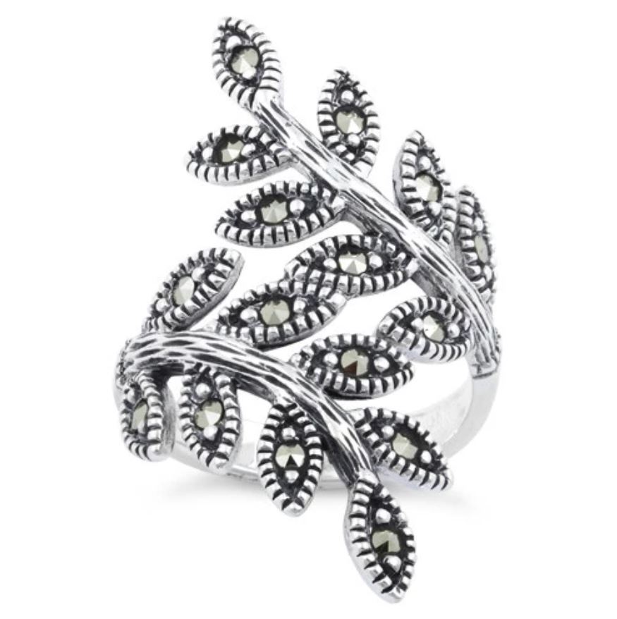 Marcasite Leaves Design Ring 925 Sterling Silver High Polished Women's ...