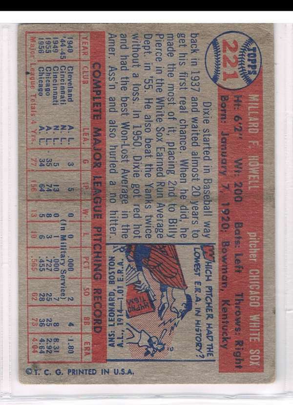 1957 Topps - Dixie Howell #221 for sale online | eBay
