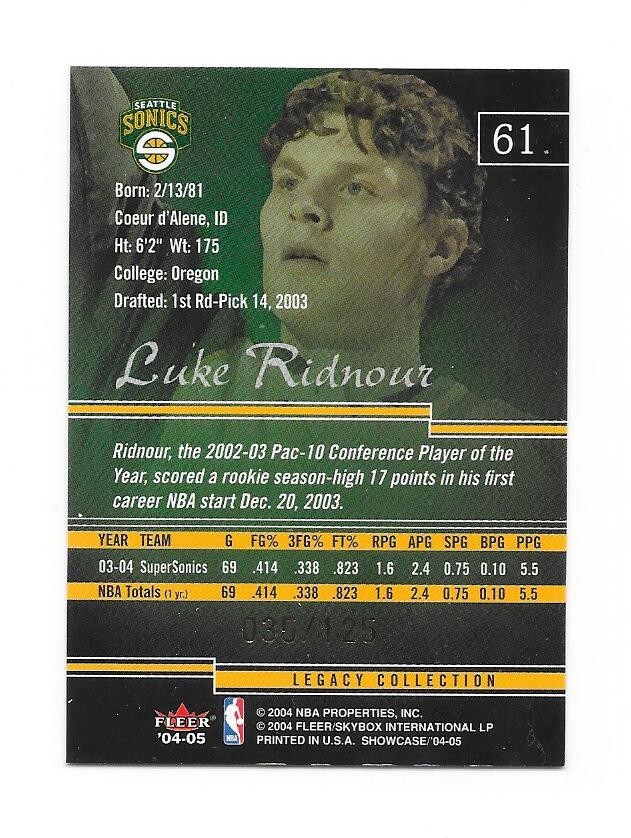 Carte - Fleer 2004 - N°61 - Luke Ridnour - 035/125 | eBay