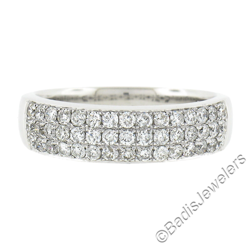 18K White Gold 0.69ct 3 Row Round Brilliant Pave Diamond Stack Wedding Band Ring | eBay