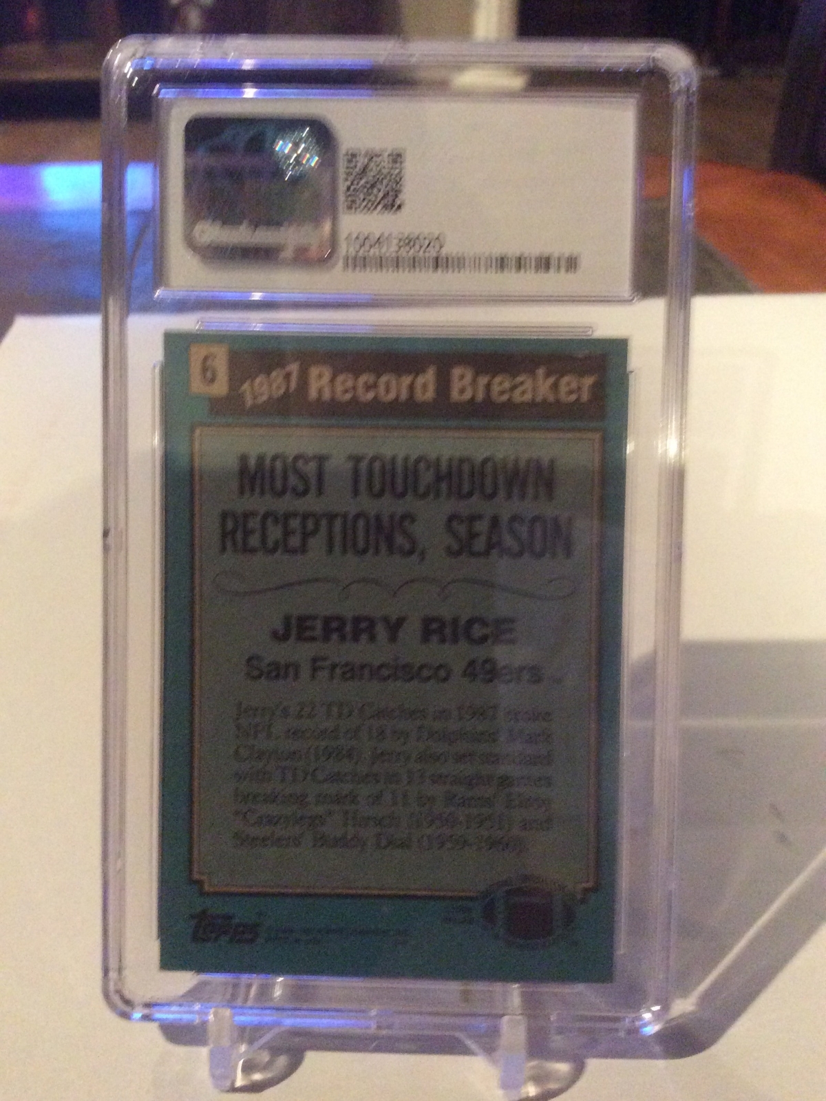 1988 Jerry Rice Topps Record Breaker Football Card Graded CSG 8 NM-MT ...